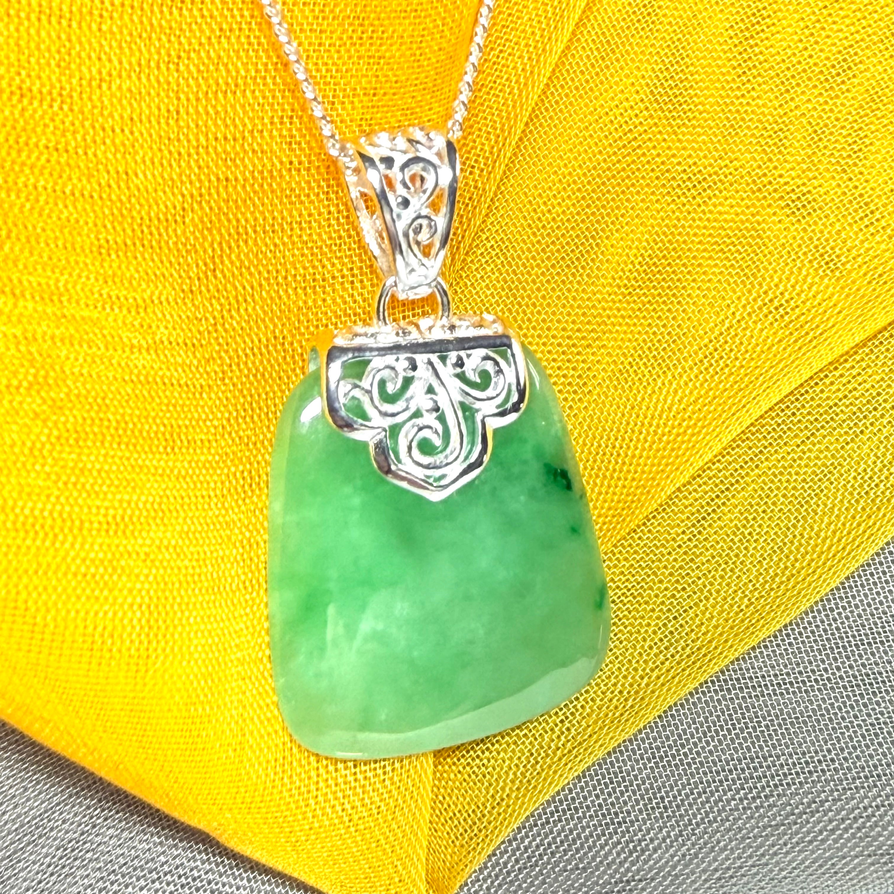 A beautiful real green jade necklace large pendant that is cushion in ...