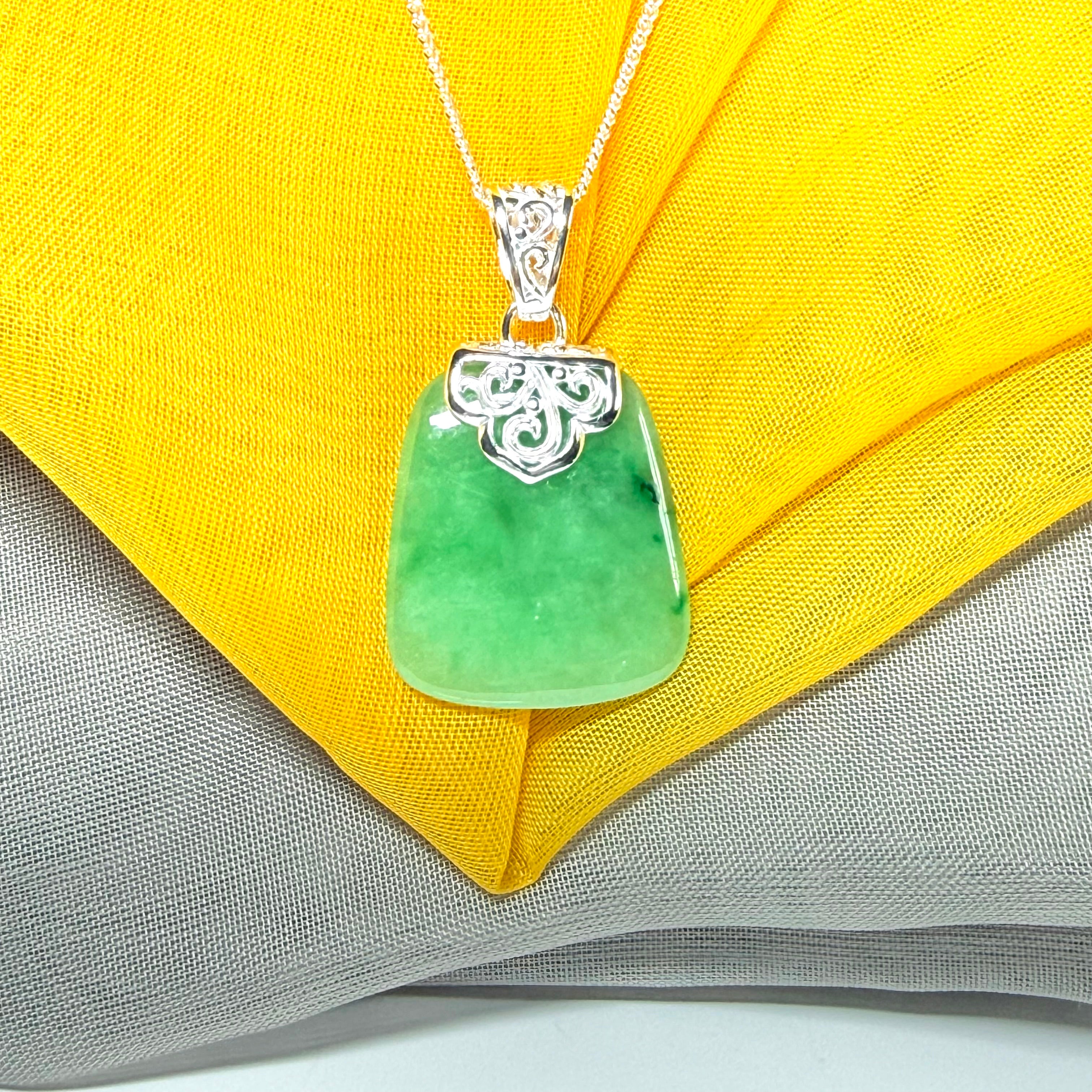 A beautiful real green jade necklace large pendant that is cushion in ...