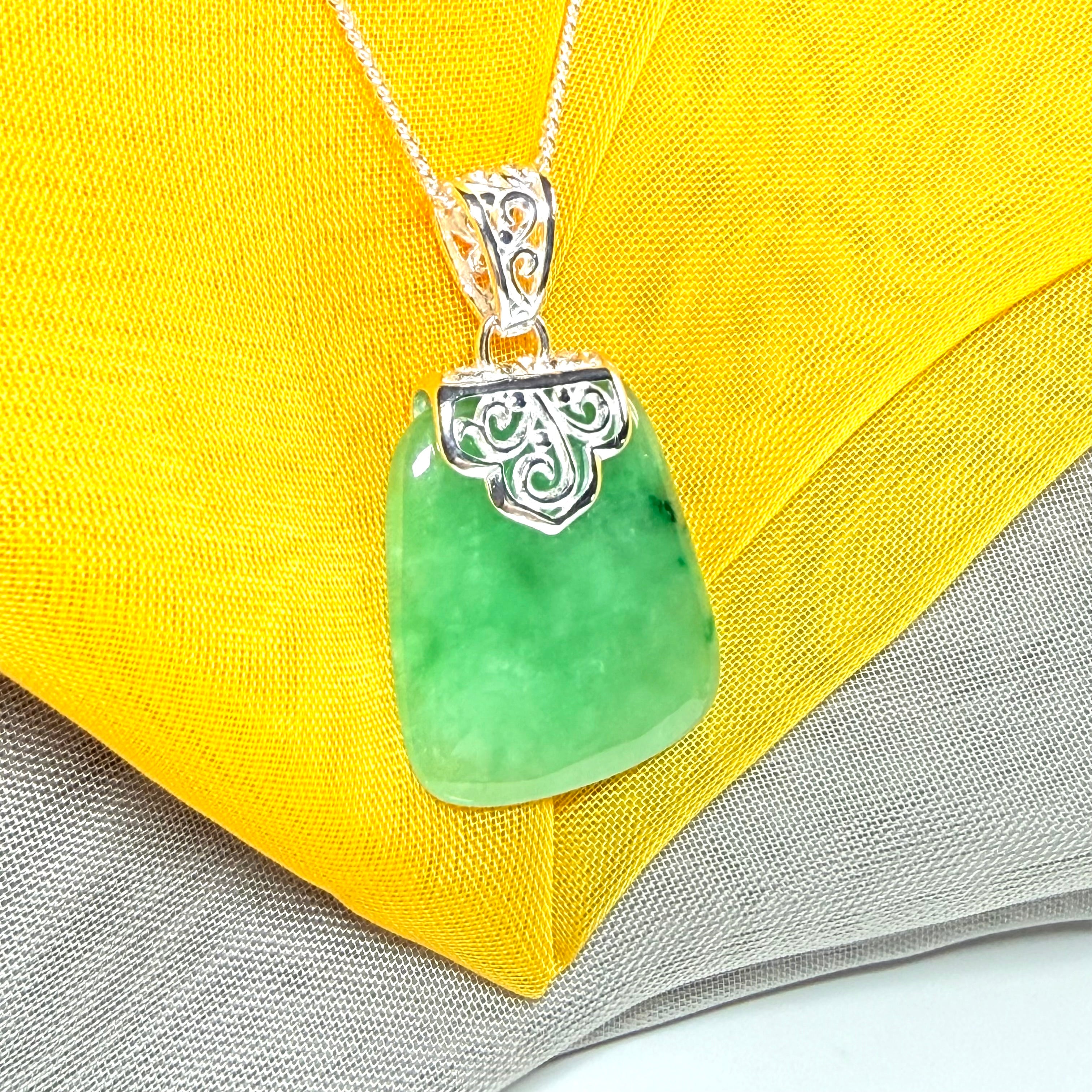 A beautiful real green jade necklace large pendant that is cushion in ...