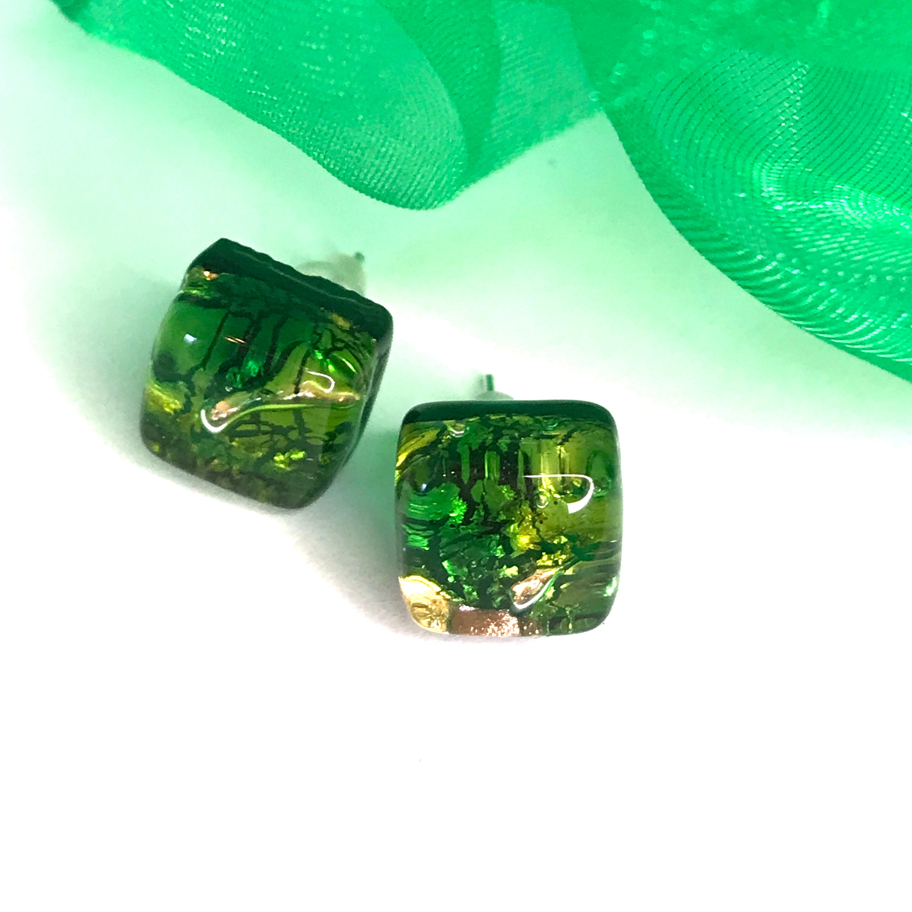Green Real Murano Glass Stud Earrings Square – Sarah Beth Jewellers