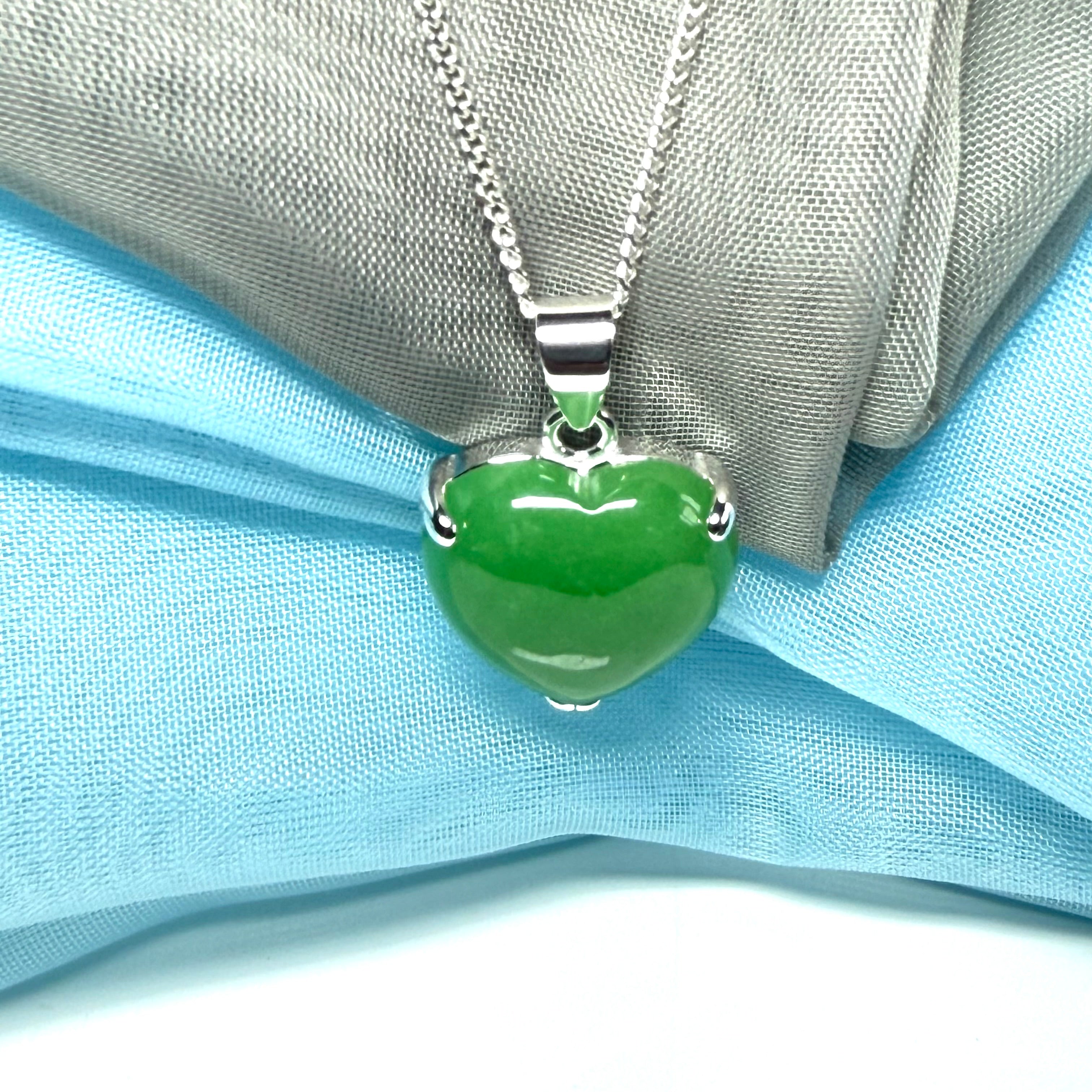 A real jade necklace heart shaped sterling silver love green coloured ...