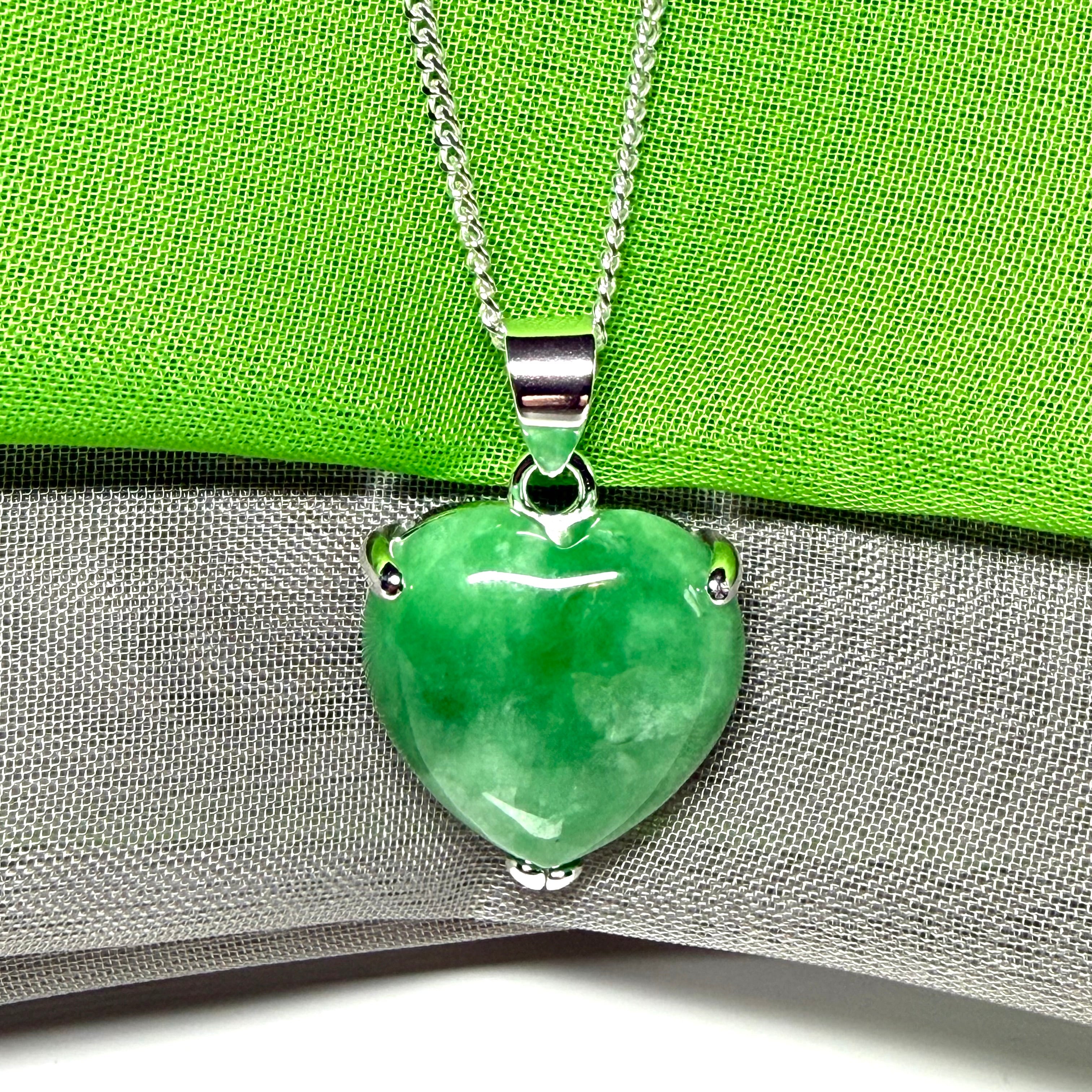 A really stunning pendant with a real green jade necklace heart shaped ...