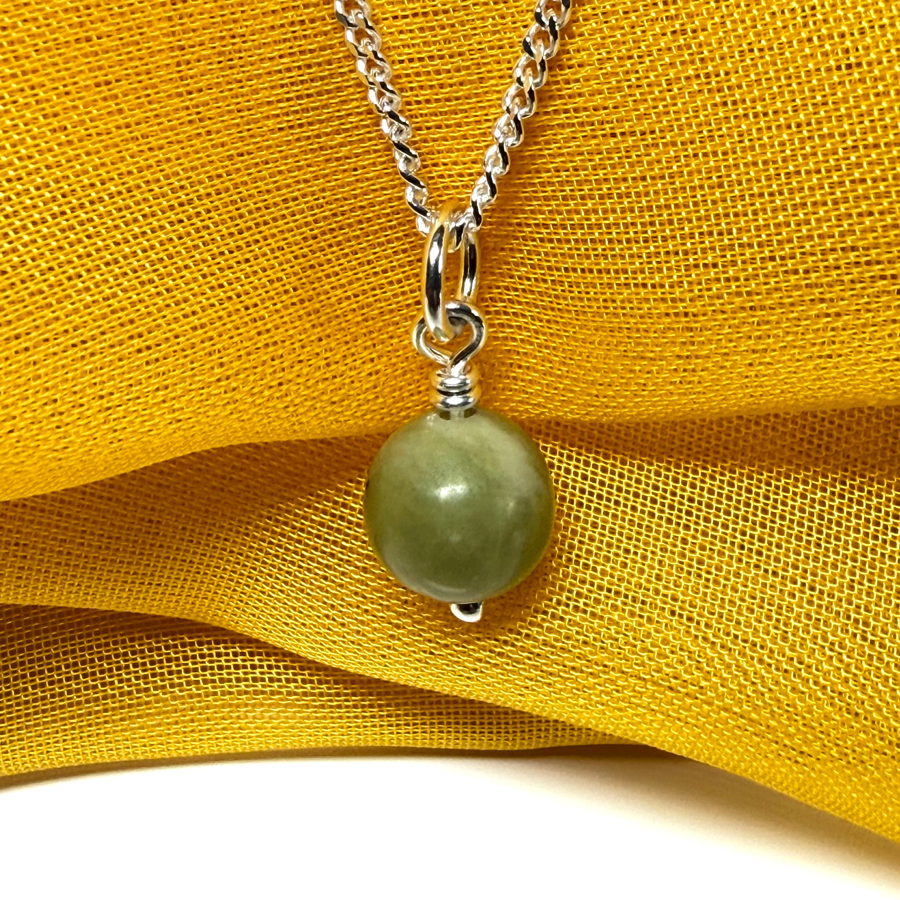 Small round real green jade necklace ball shaped pendant with chain 8 ...