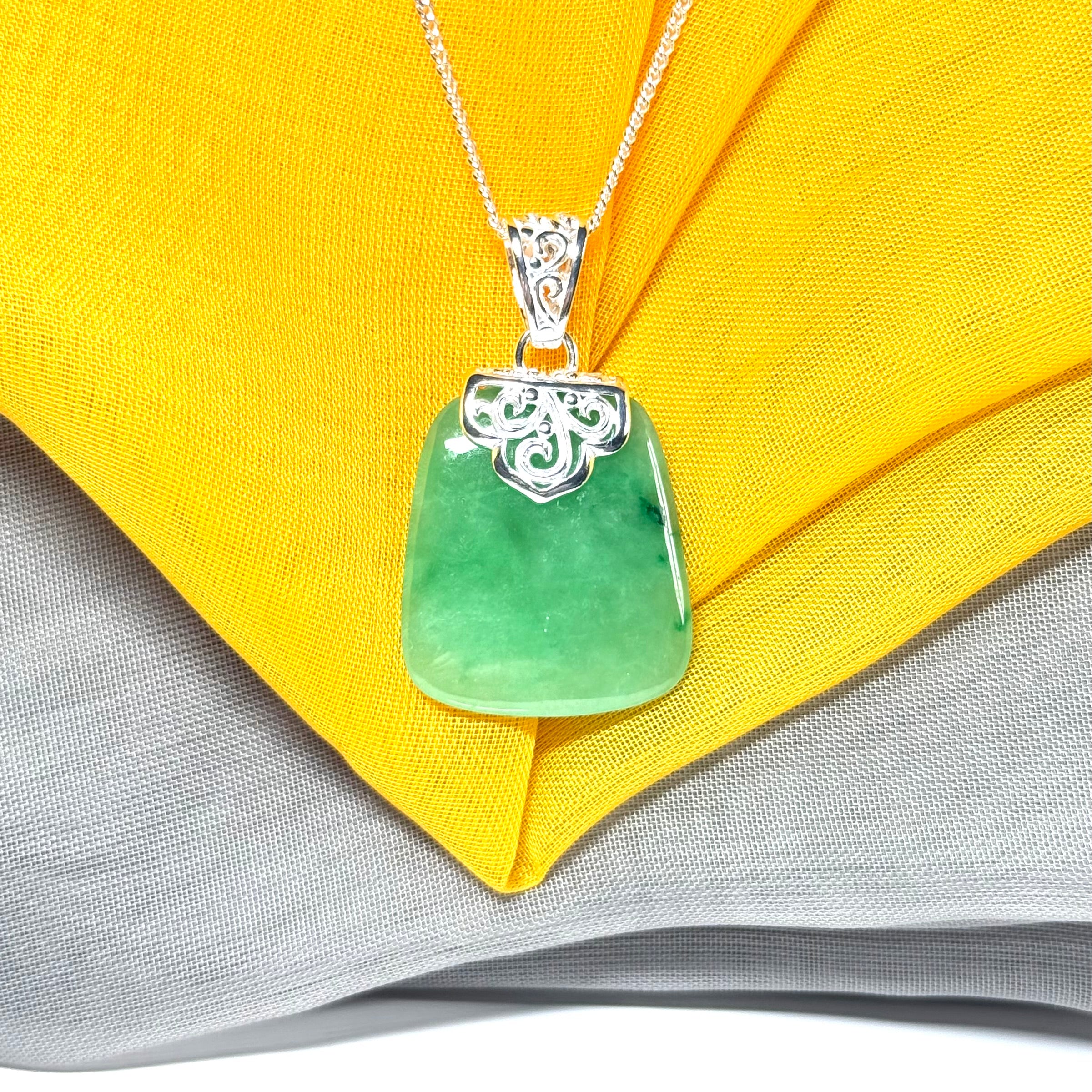 A beautiful real green jade necklace large pendant that is cushion in ...