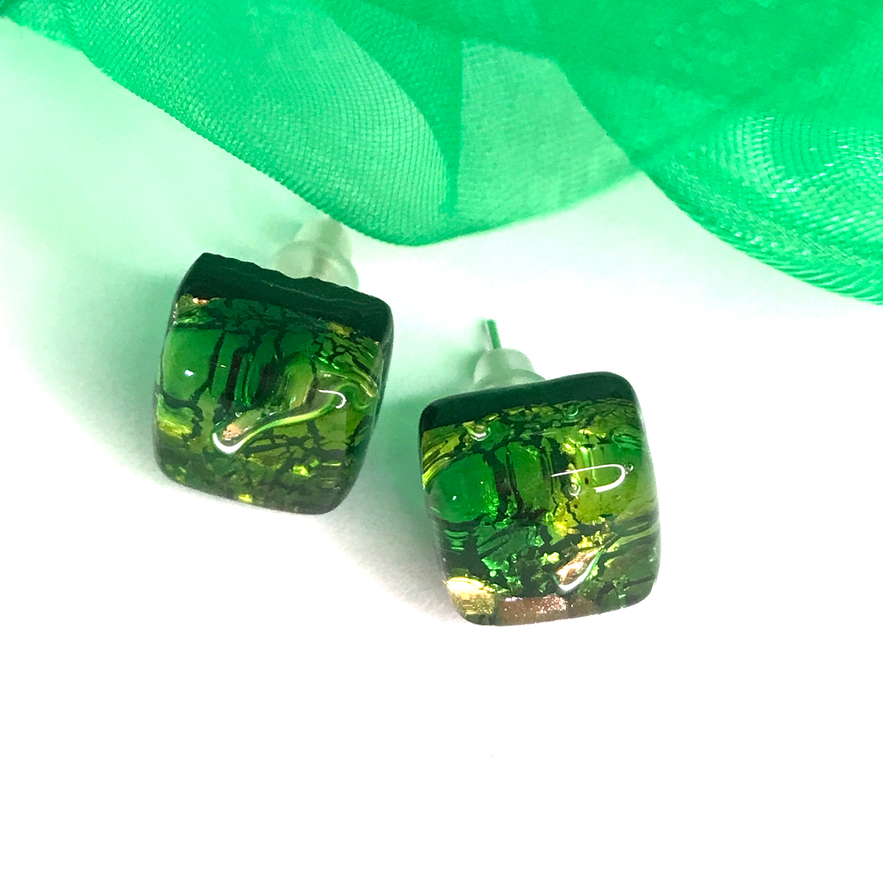 Green Real Murano Glass Stud Earrings Square – Sarah Beth Jewellers