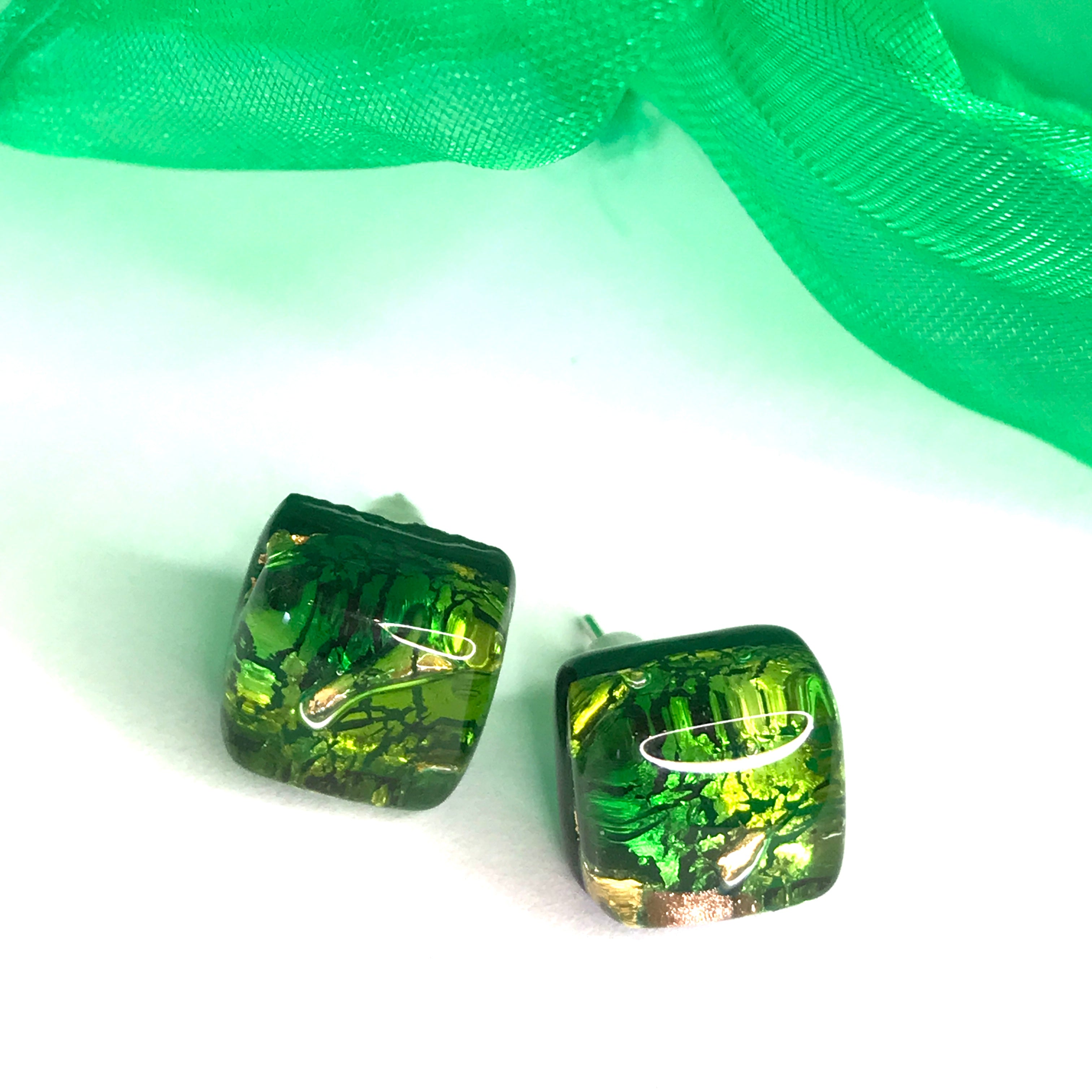 Green Real Murano Glass Stud Earrings Square – Sarah Beth Jewellers