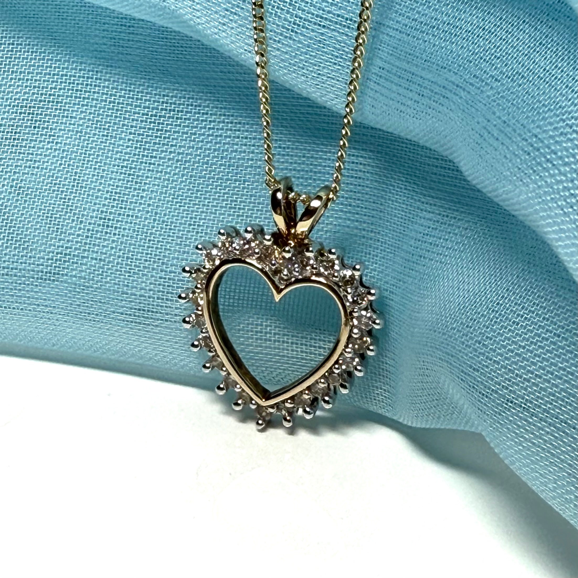 Half carat real diamond heart shaped necklace open pierced love pendan ...