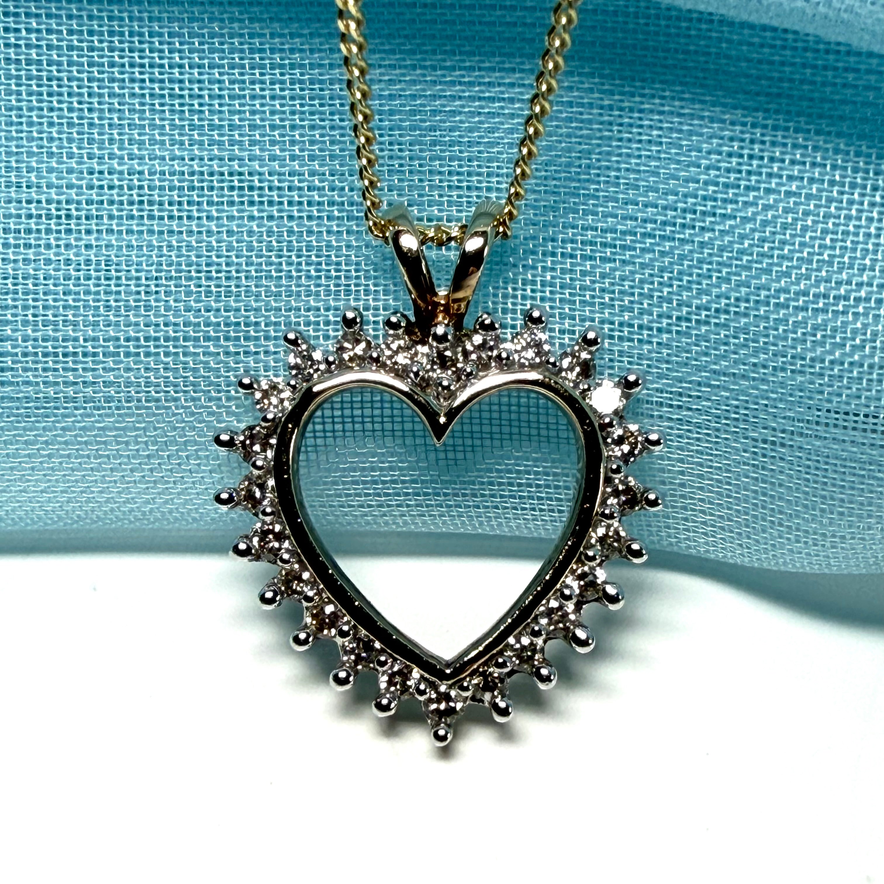 Half carat real diamond heart shaped necklace open pierced love pendan ...