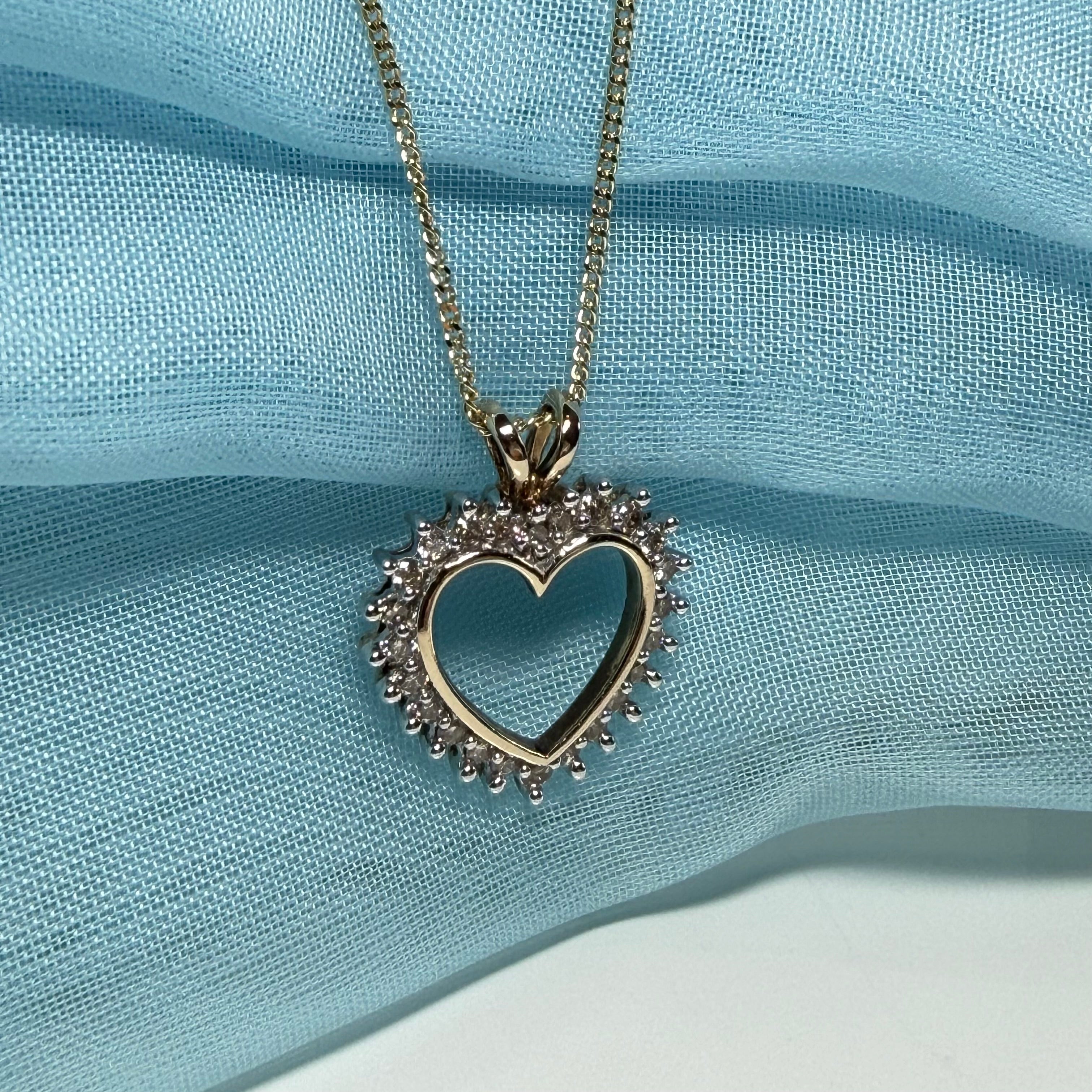 Half carat real diamond heart shaped necklace open pierced love pendan ...