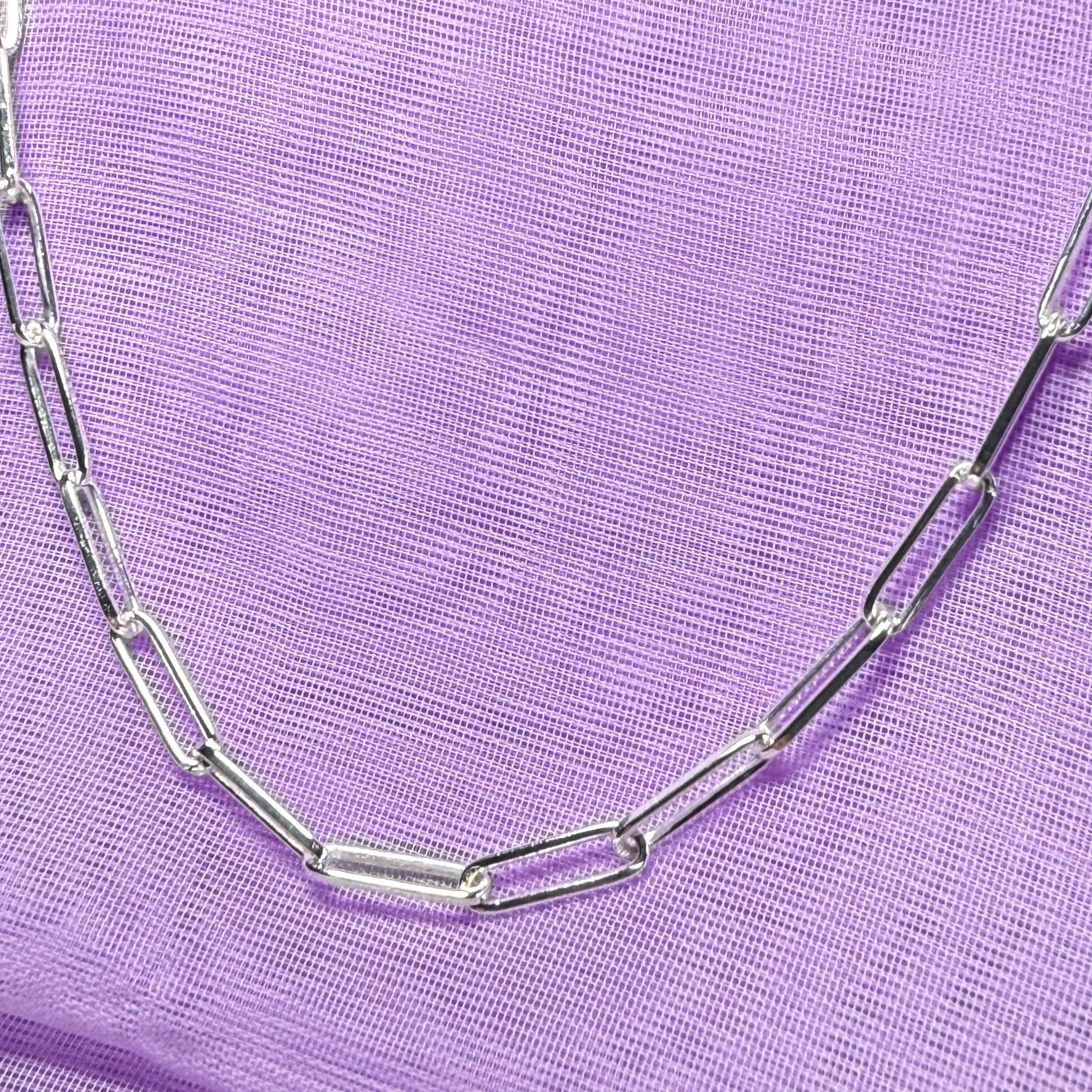Ladies sterling silver long paper link necklace solid link chain ...