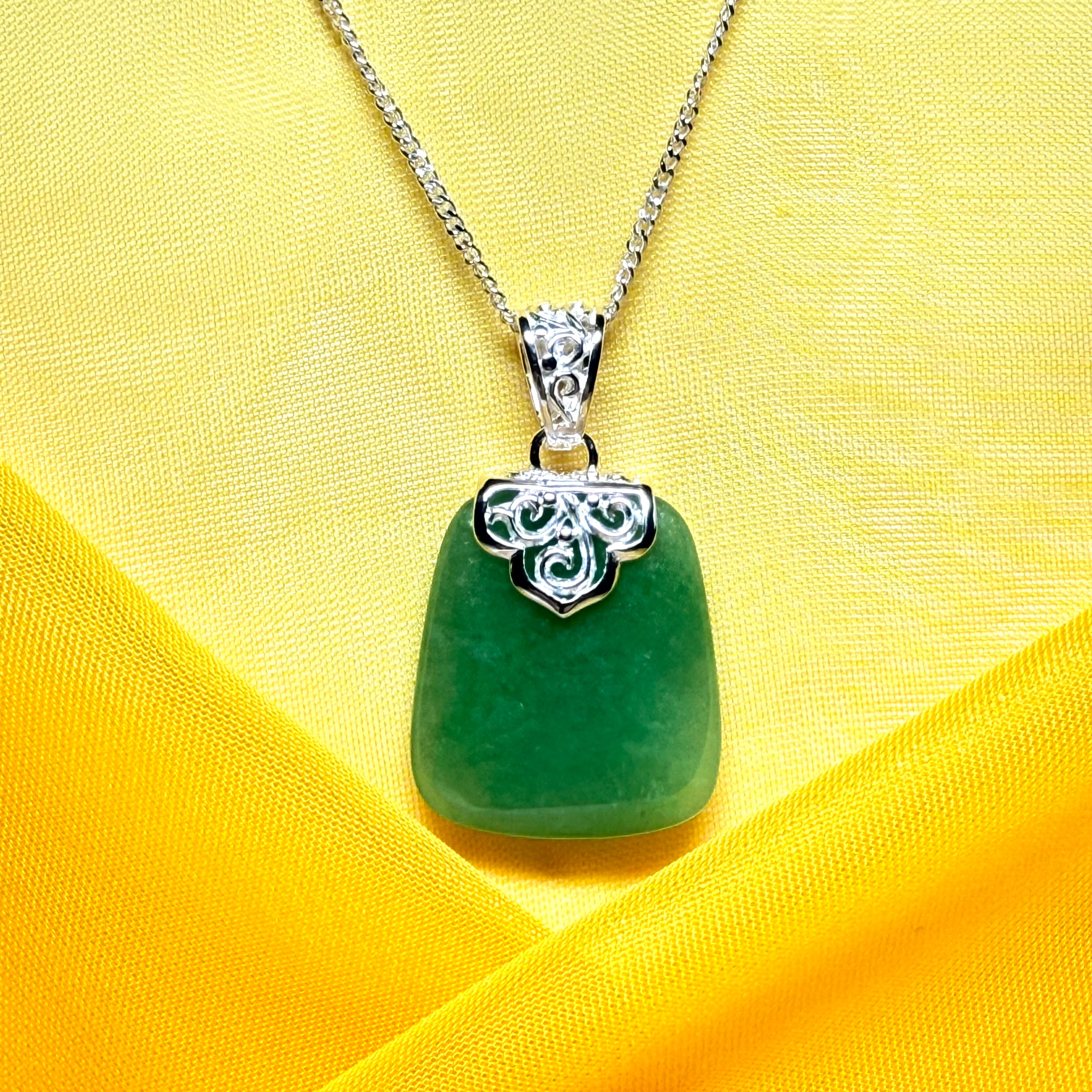 Necklace heart shape sterling silver heart real green jade stone, an ...