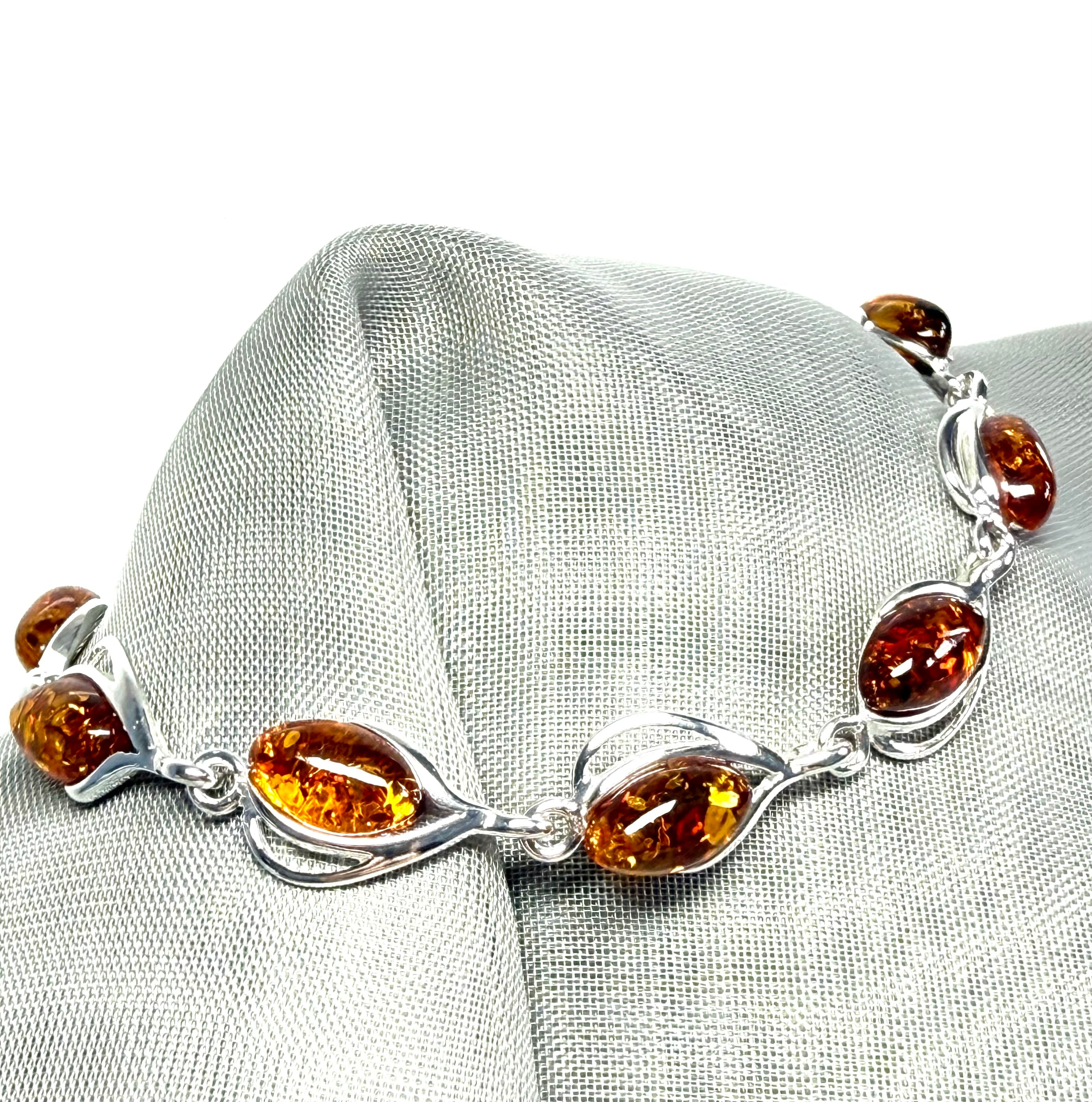 Real amber sterling silver oval bracelet – Sarah Beth Jewellers