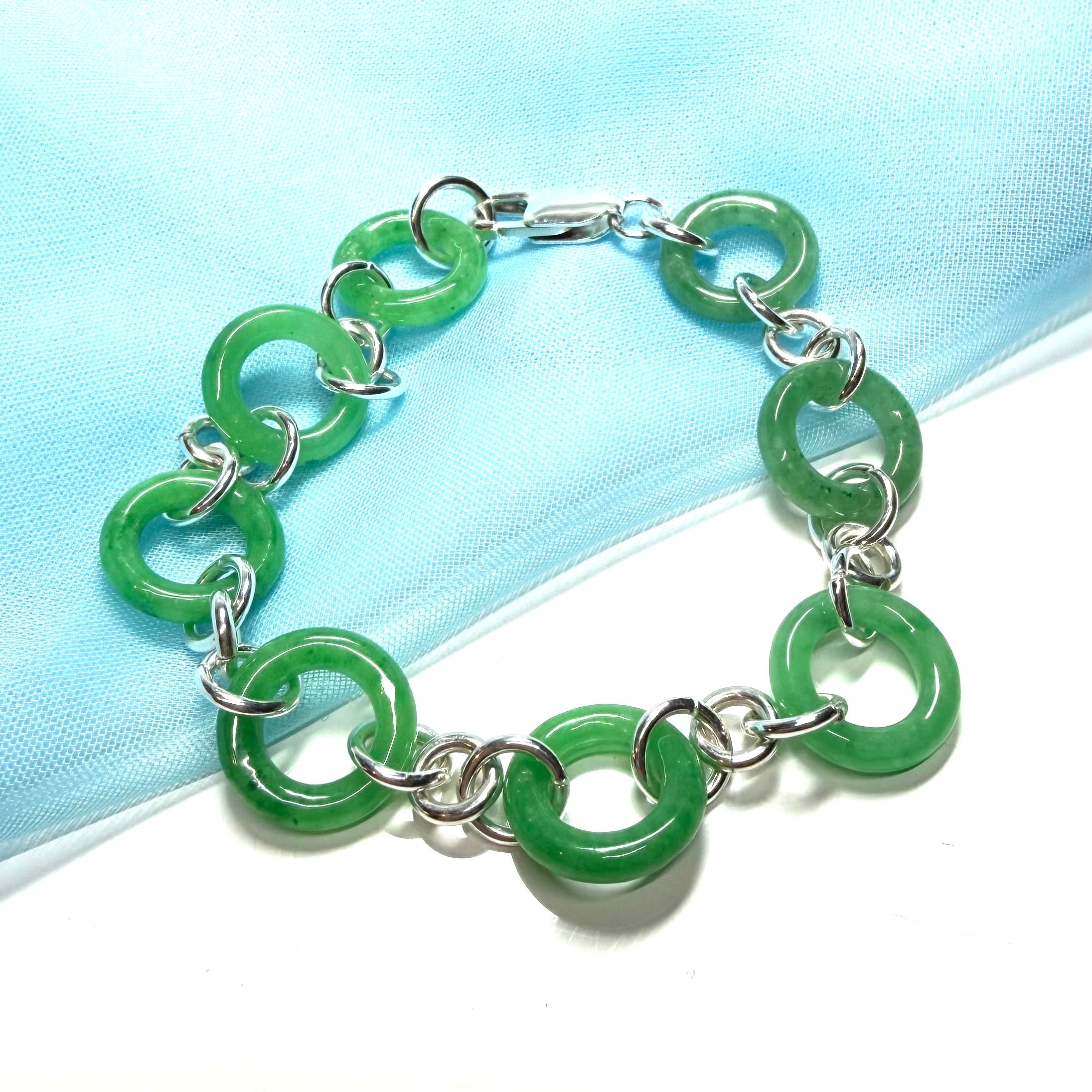 Real green jade bracelet sterling silver round circle design – Sarah ...