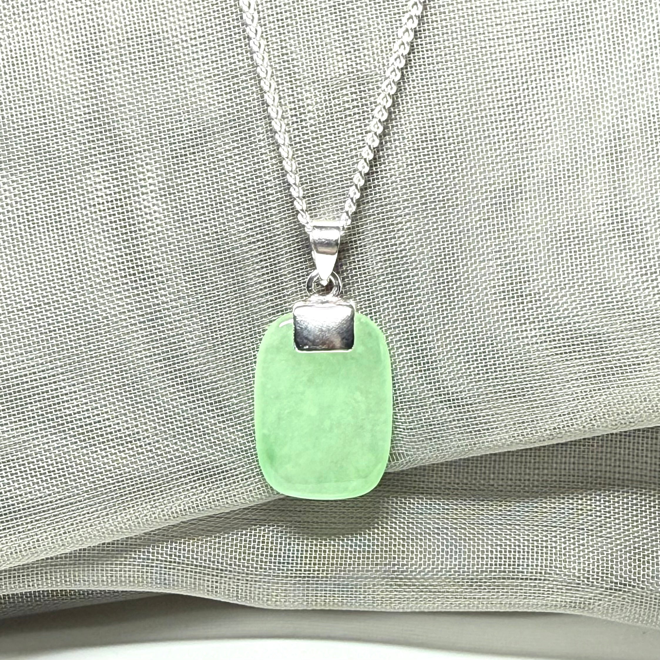 Real green jade pendant necklace cushion shaped silver, stunning gorge ...