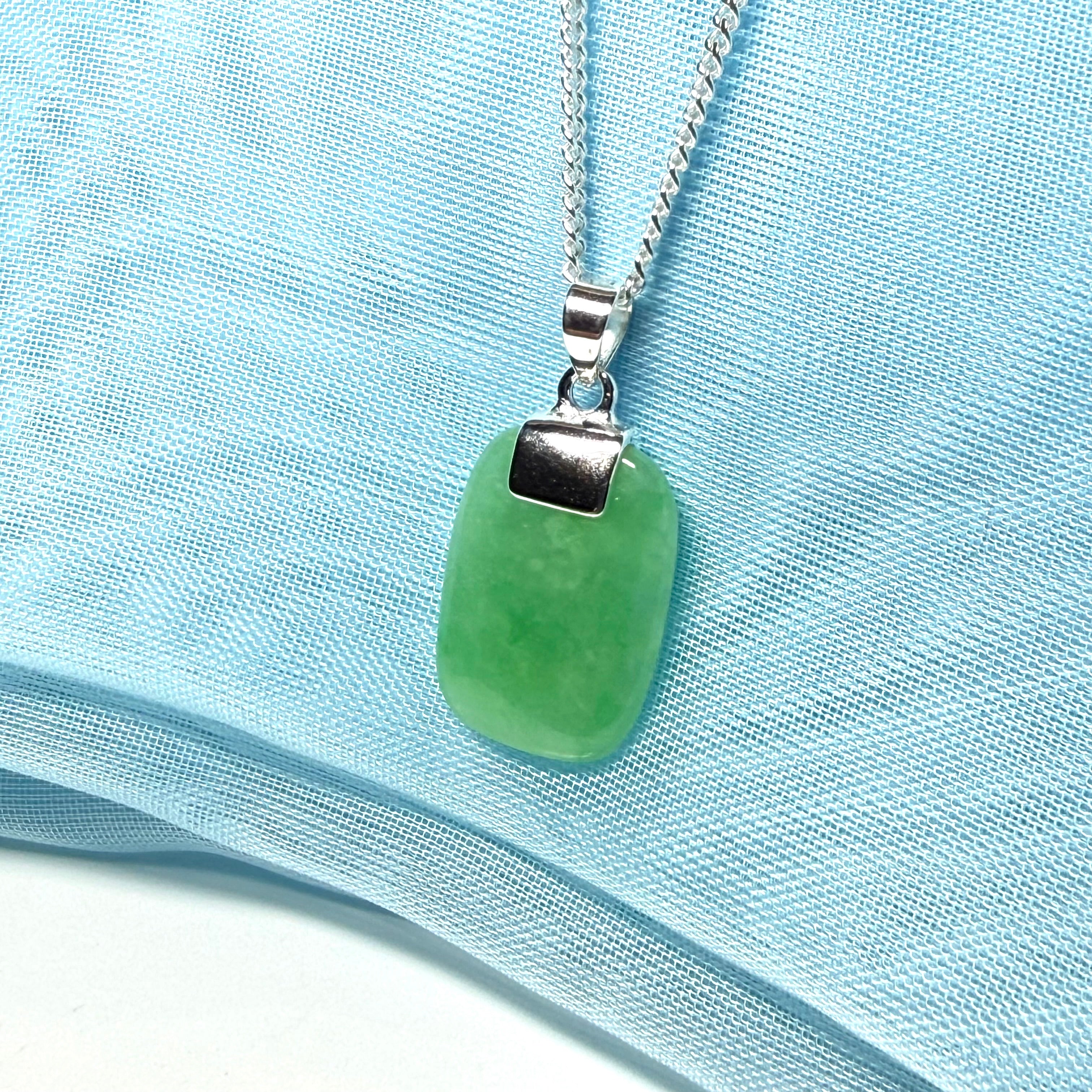 Real jade necklace cushion shaped green stone sterling silver includin ...