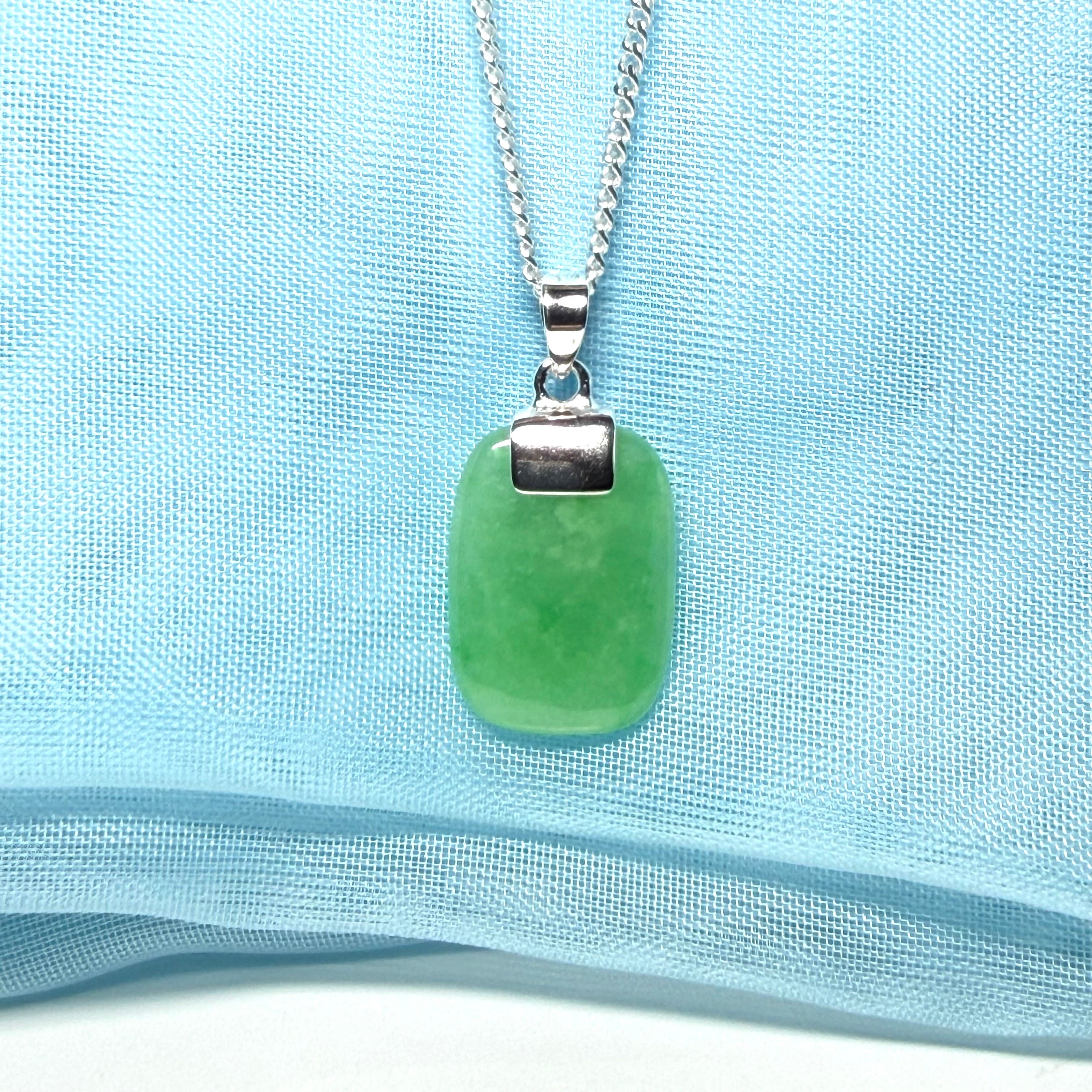 Real jade necklace cushion shaped green stone sterling silver includin ...
