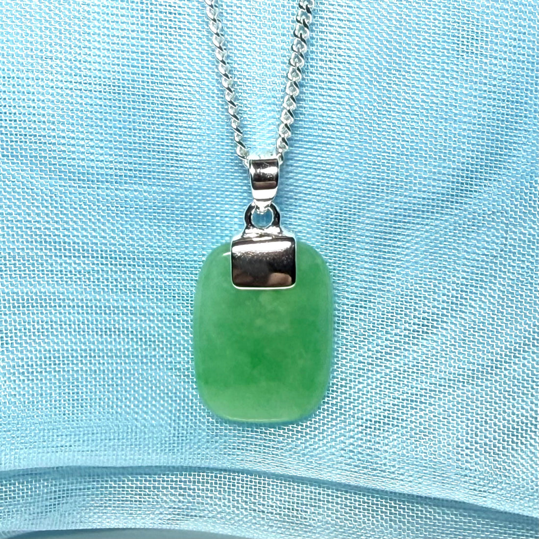Real jade necklace cushion shaped green stone sterling silver includin ...