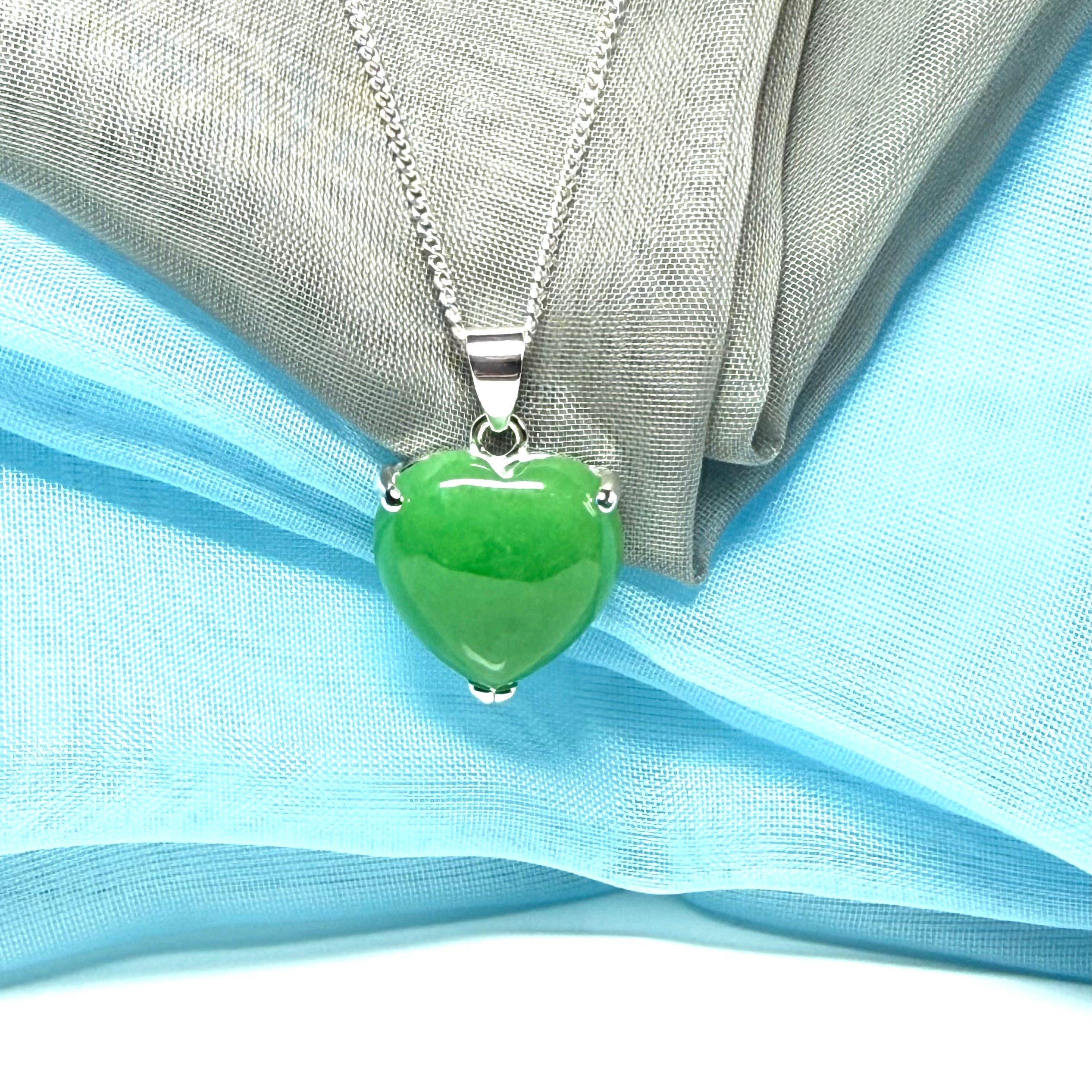 A real jade necklace heart shaped sterling silver love green coloured ...