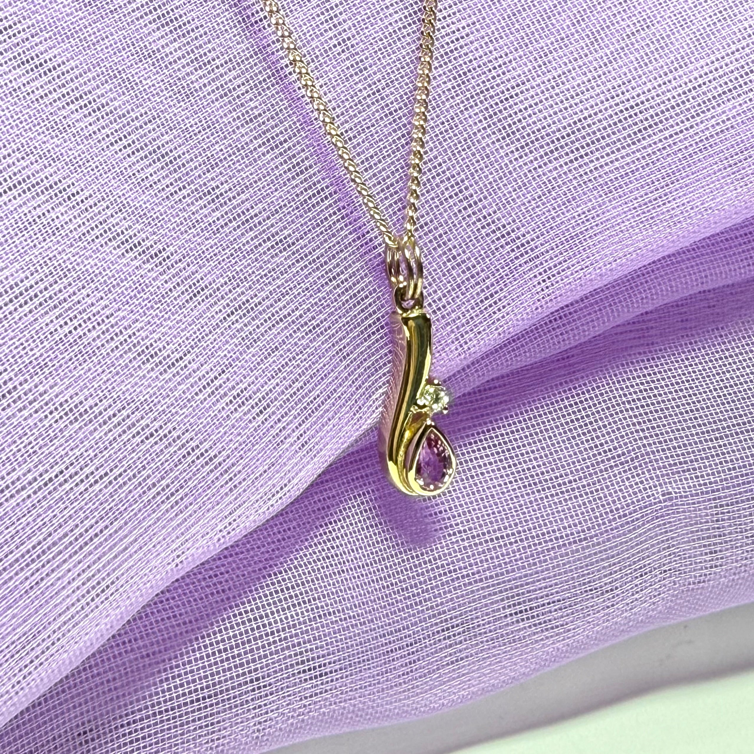 Real pink sapphire and diamond necklace yellow gold pendant – Sarah ...