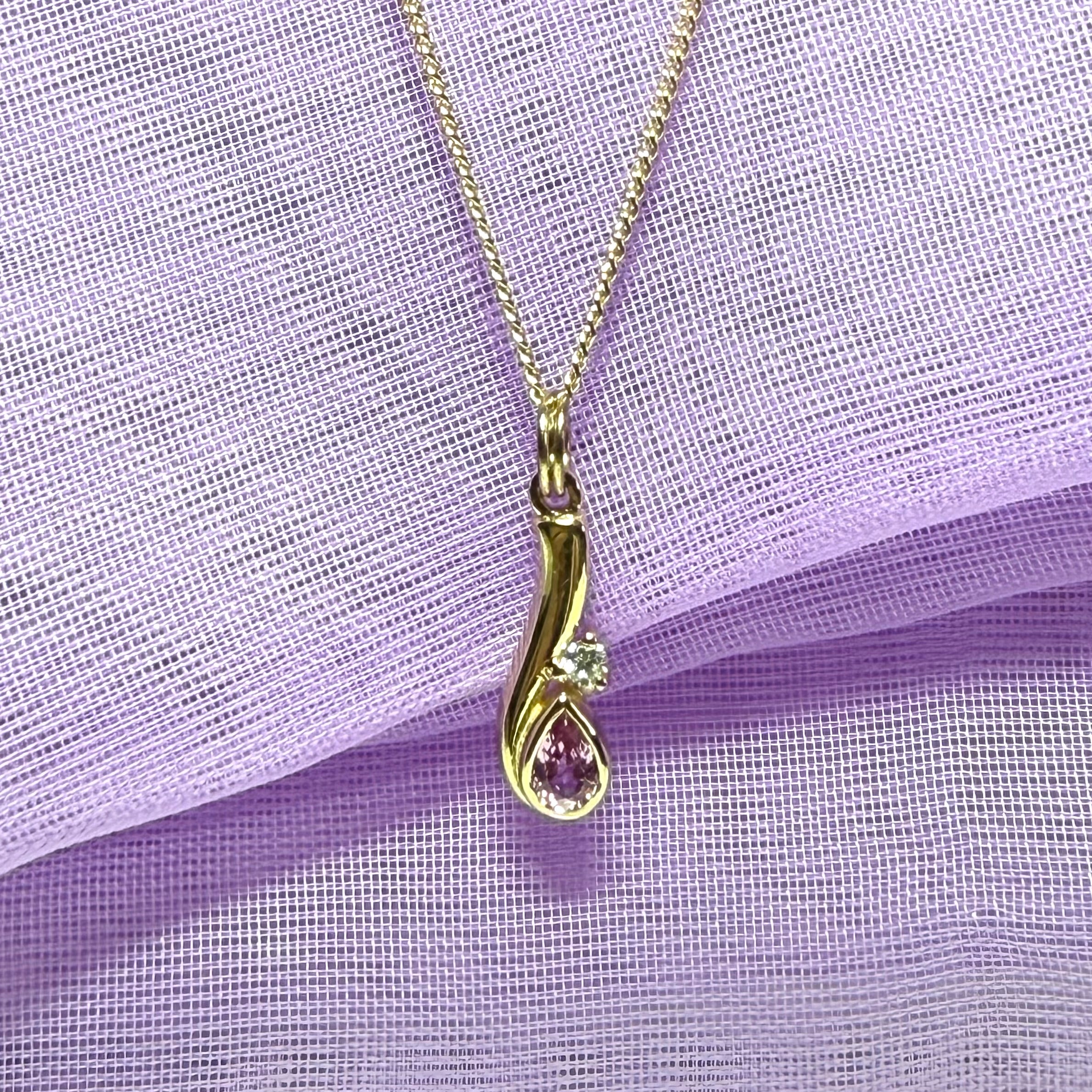 Real pink sapphire and diamond necklace yellow gold pendant – Sarah ...