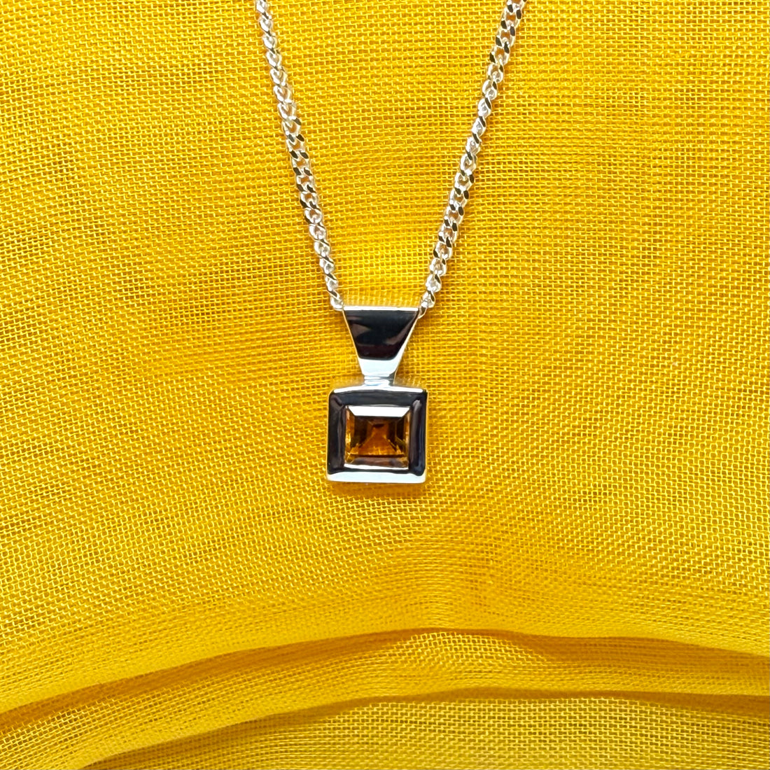 Real yellow citrine square shaped sterling silver necklace – Sarah Beth ...