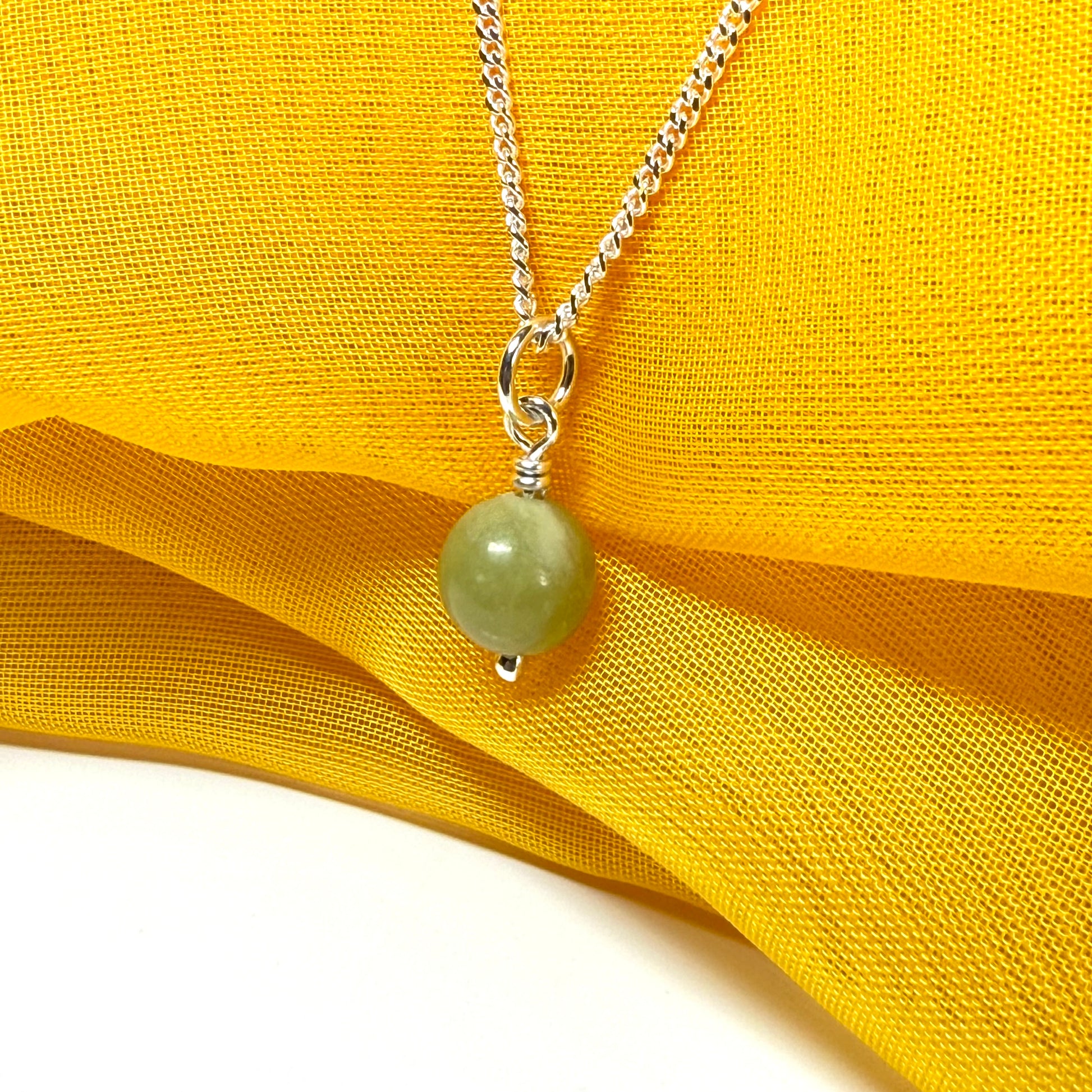 Small round real green jade necklace ball shaped pendant with chain 8 ...