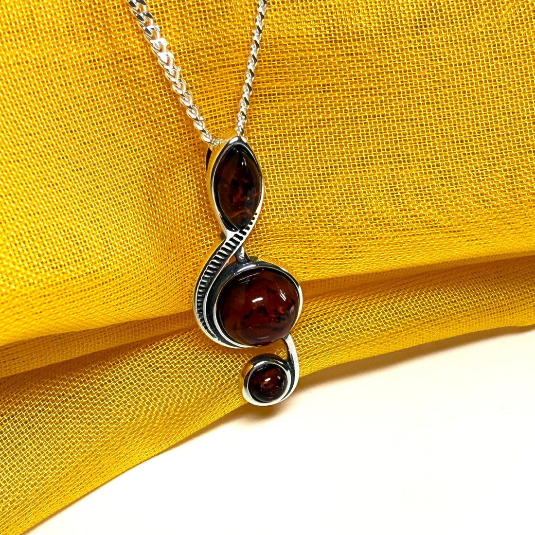 Small treble clef necklace musical orange real amber sterling silver p ...