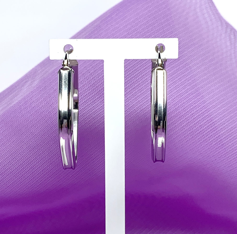White gold square hoop earrings 28 mm – Sarah Beth Jewellers