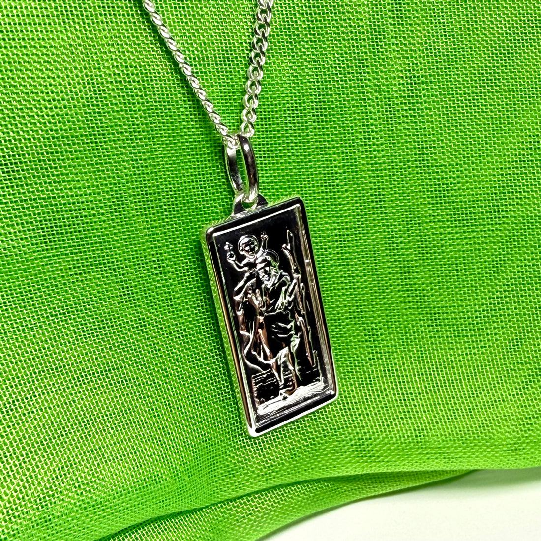 Sterling silver square rectangle shape St. Christopher with chain incl ...