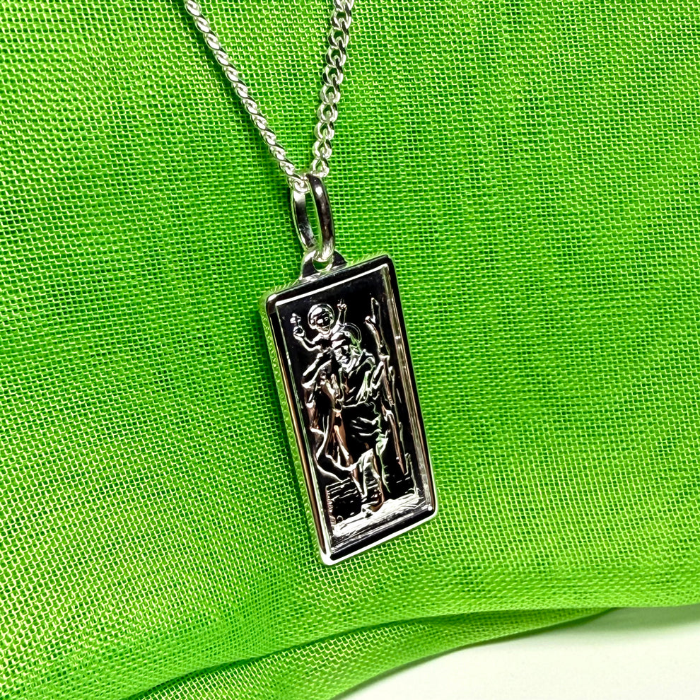 Sterling silver square rectangle shape St. Christopher with chain incl ...
