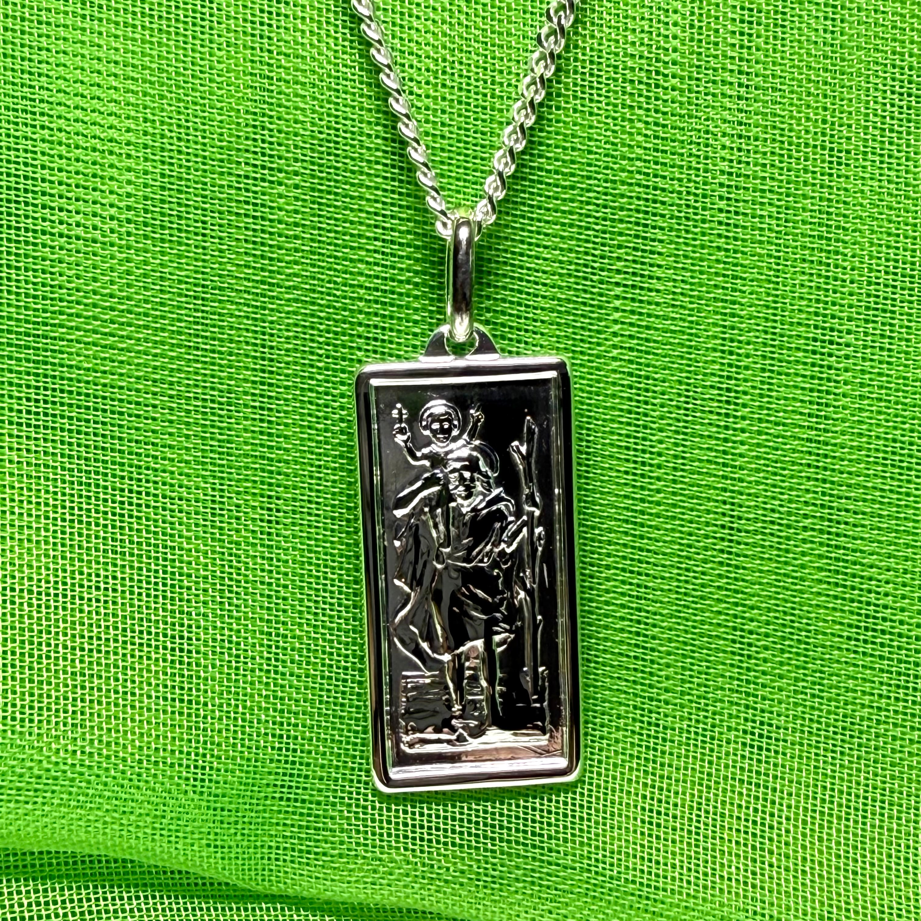 Sterling silver square rectangle shape St. Christopher with chain incl ...