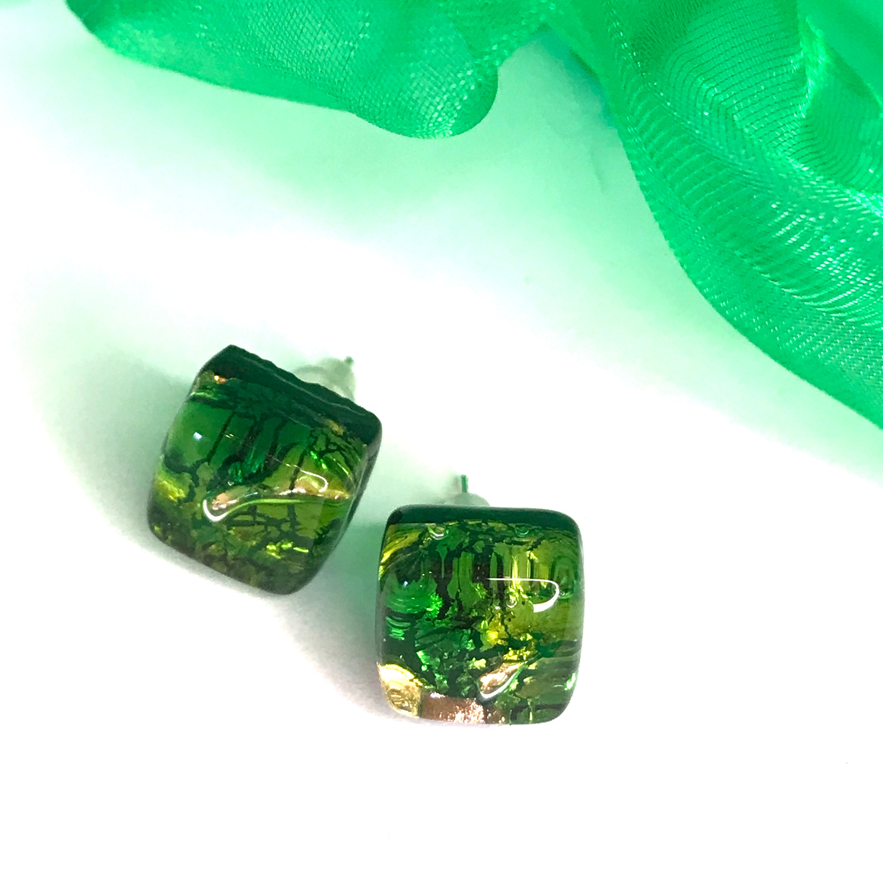 Green Real Murano Glass Stud Earrings Square – Sarah Beth Jewellers